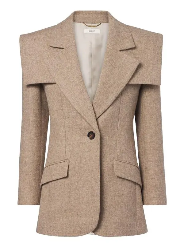 Chloé Caped Wool Blazer - Beige