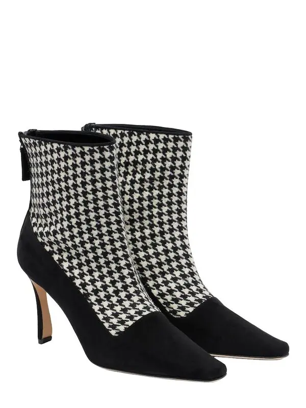 Manolo Blahnik Gosta Houndstooth Suede-trimmed Ankle Boots - Black