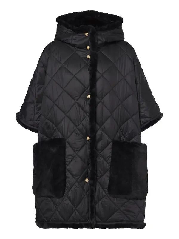 Moncler Reversible Hooded Quilted Cape - Black