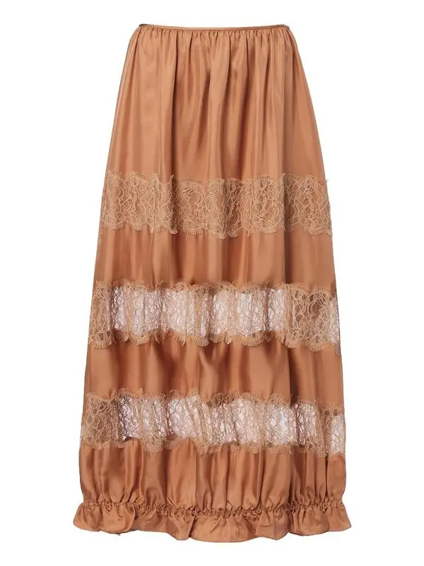 Ulla Johnson Chantal Lace-trimmed Silk Maxi Skirt - Brown