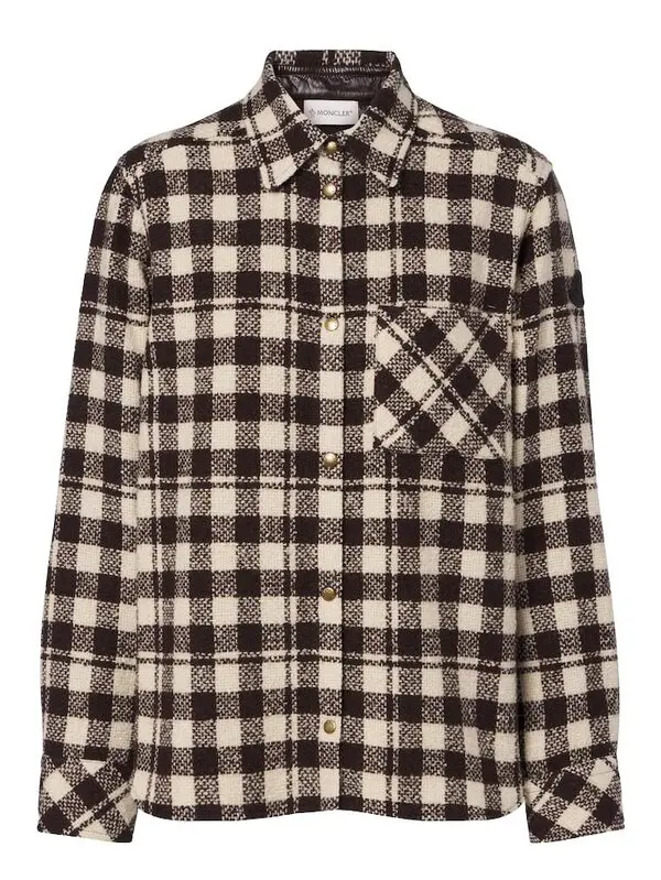 Moncler Checked Wool-blend Overshirt - Brown