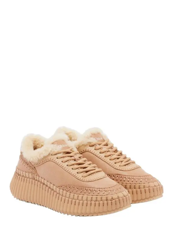Chloé Nama Shearling-lined Suede Platform Sneakers - Beige