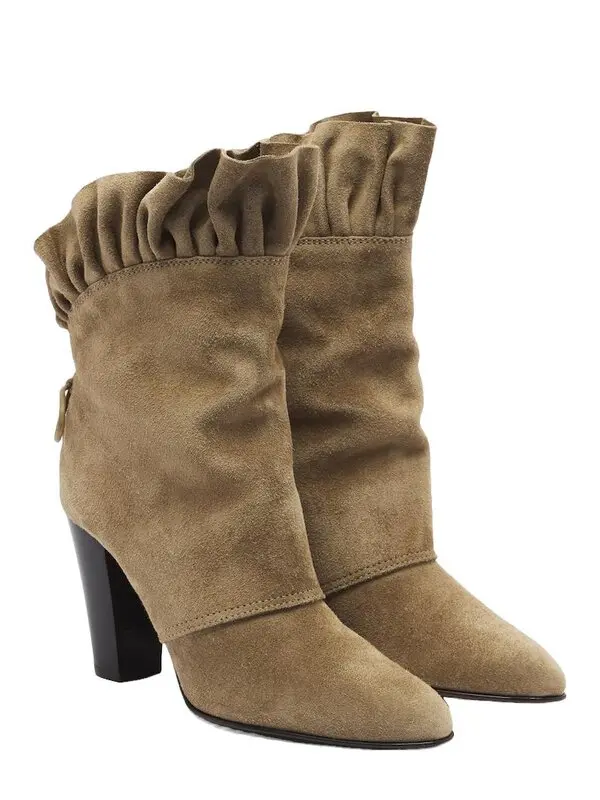 Chloé Anouk Ruffled Suede Ankle Boots - Brown