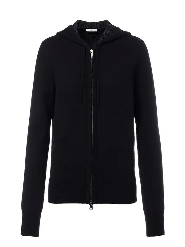 Fendi Zucca Cashmere-blend Zip-up Hoodie - Black