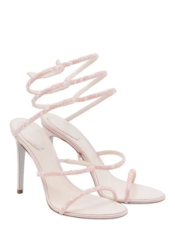 Rene Caovilla X Swarovski Cleo Embellished Leather Sandals - Pink
