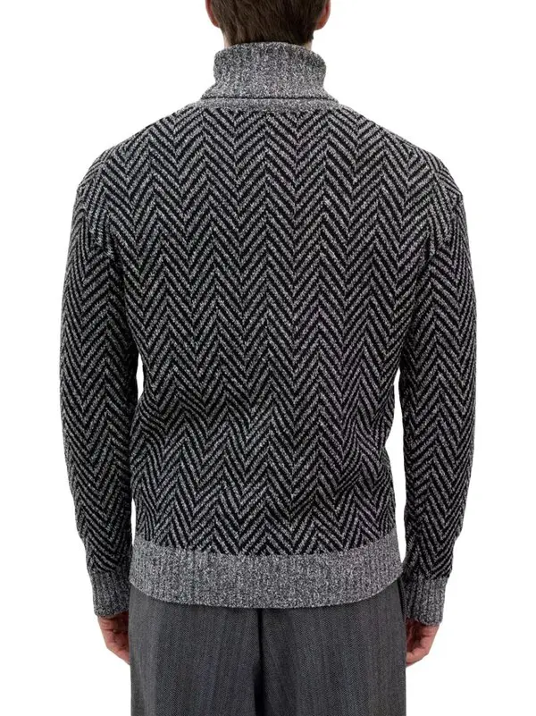 Hugo Relaxed-fit Turtleneck Sweater With Herringbone Knit - Black