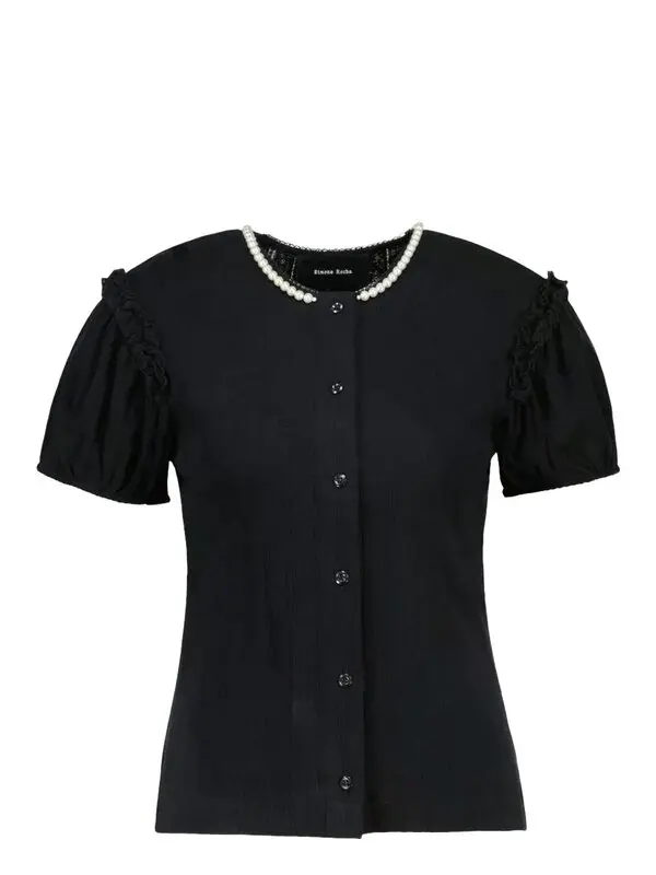 Simone Rocha Pointelle Puff-sleeve Cardigan - Black
