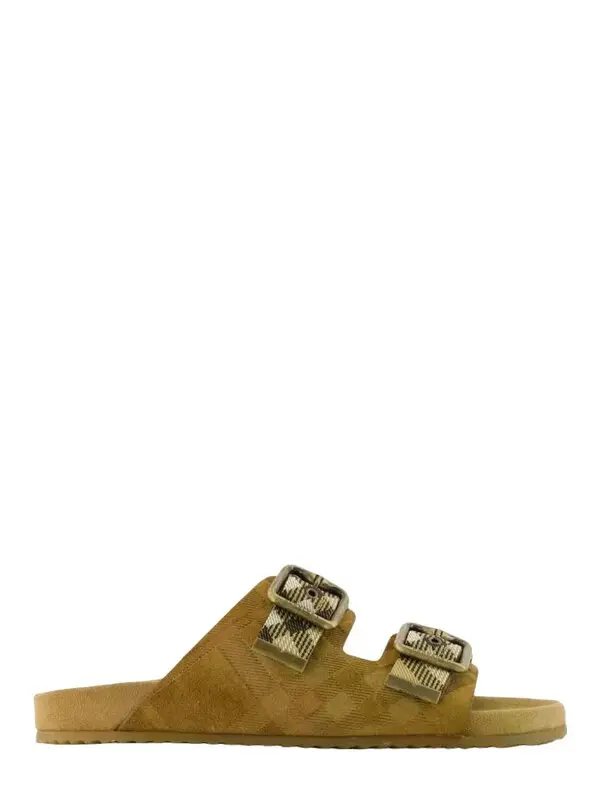 Burberry Check Suede Urchin Sandals - Brown