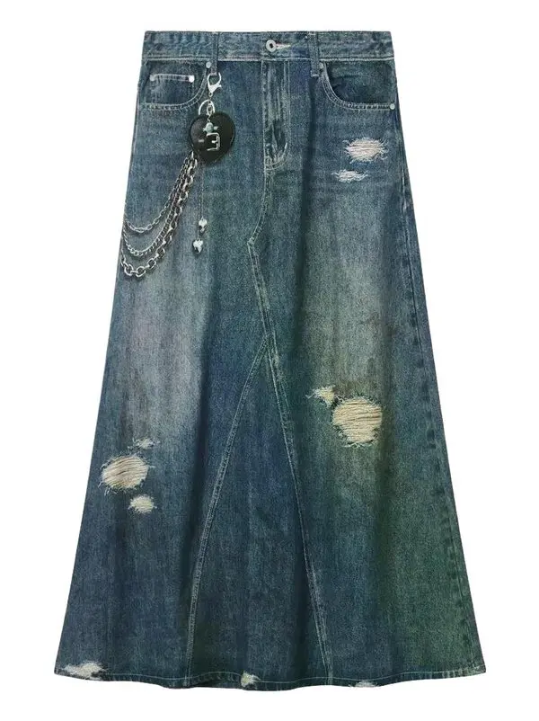 MUSIUM DIV. Distressed Chain-detail Denim Skirt - Blue