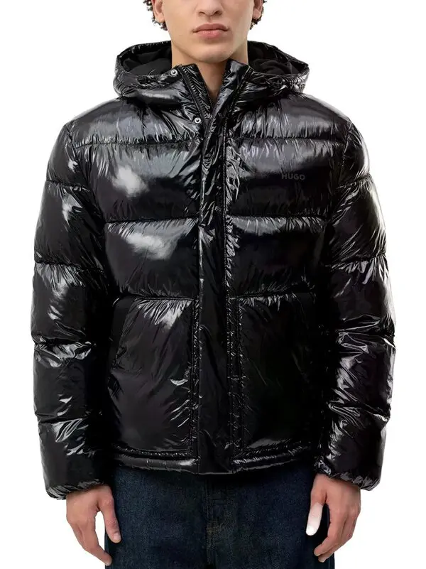 Hugo Glossy-finish Hooded Puffer Jacket - Black