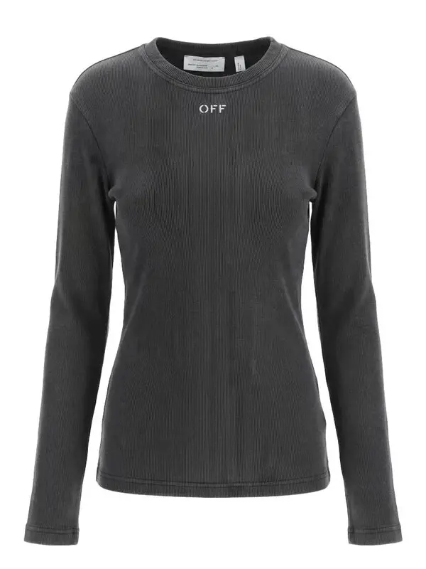 Off-White Ribbed-knit Logo-embroidered Top - Grey