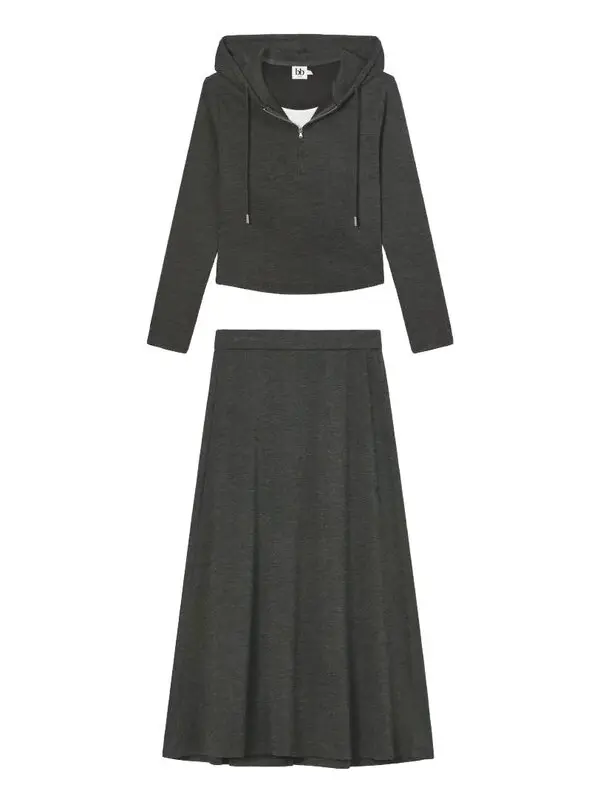 B+AB Hooded Two-piece Skirt Set - Grey