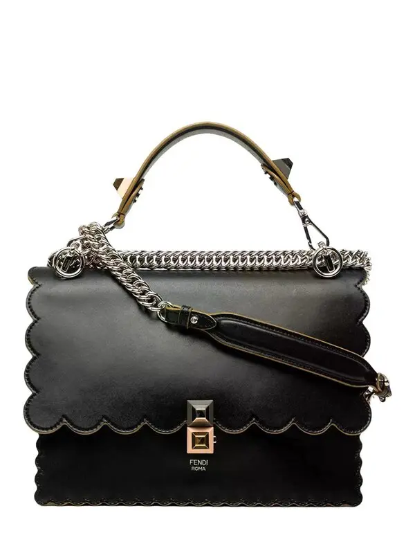 Fendi 2010-2026 Medium Scalloped Leather Kan I Satchel - Black