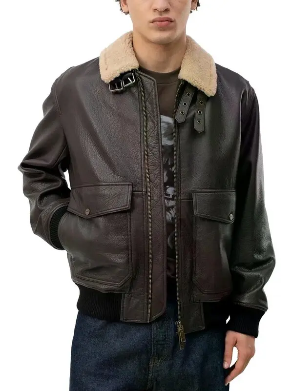 Hugo Shearling-collar Leather Jacket - Brown