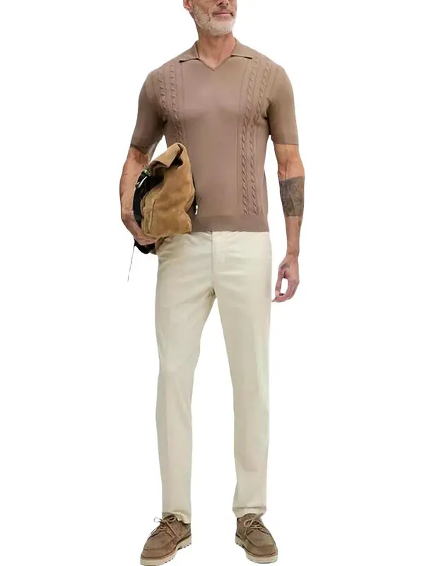BENETTON Cable-knit Polo Shirt - Brown