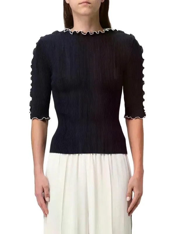 Fabiana Filippi Ruffled Ribbed-knit Sweater - Blue