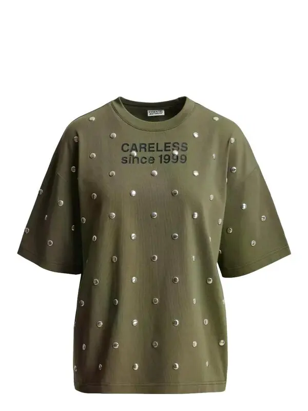 Essentiel Antwerp Stud-embellished Slogan-print T-shirt - Green