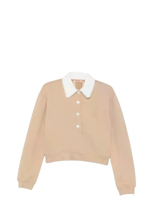 N°21 Lace-collar Embroidered Sweatshirt - Neutrals