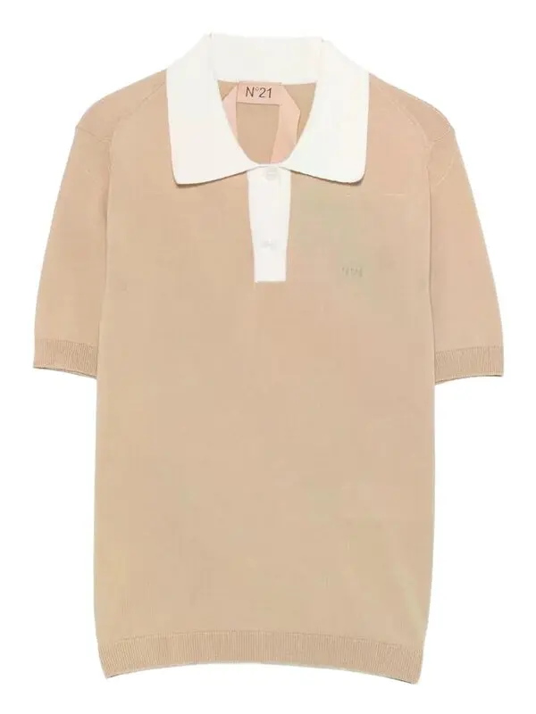 N°21 Contrast-collar Short-sleeve Polo Shirt - Neutrals