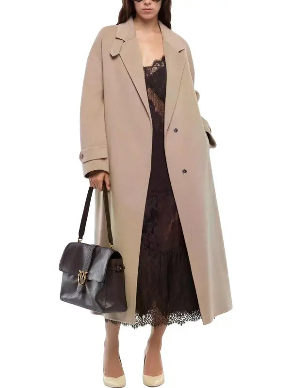Pinko Coat In Double-layered Wool-blend Cloth With Belt - Neutrals