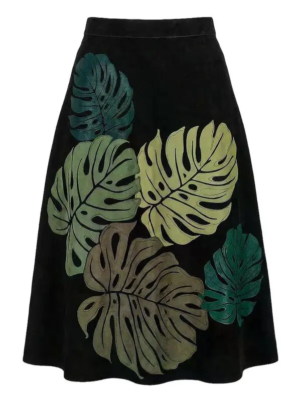 Valentino Garavani Leaf-patchwork A-line Skirt - Black