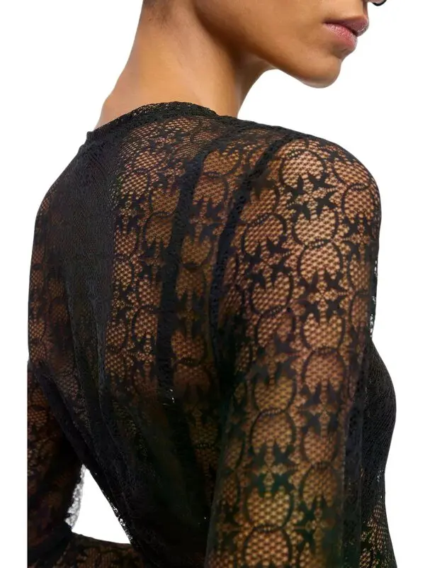 Pinko Stretch-lace Sweater With Love Birds Logo Motif - Black