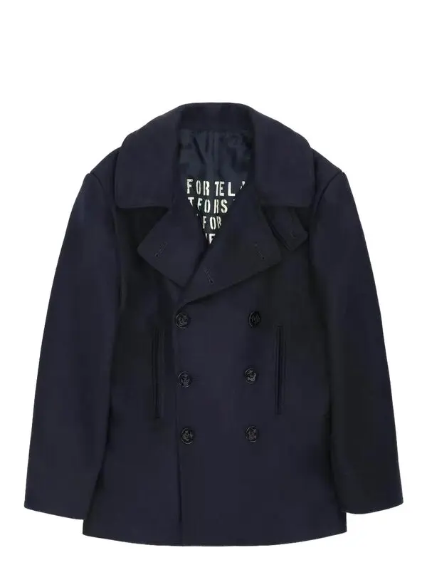 FORTELA Double-breasted Wool Coat - Blue