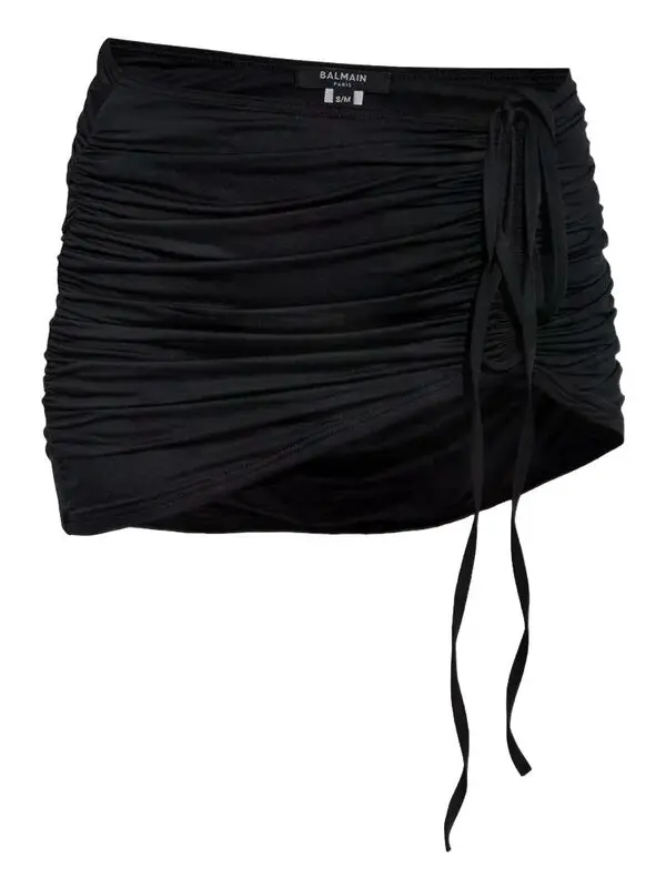 Balmain Ruched Tie-fastening Beach Skirt - Black