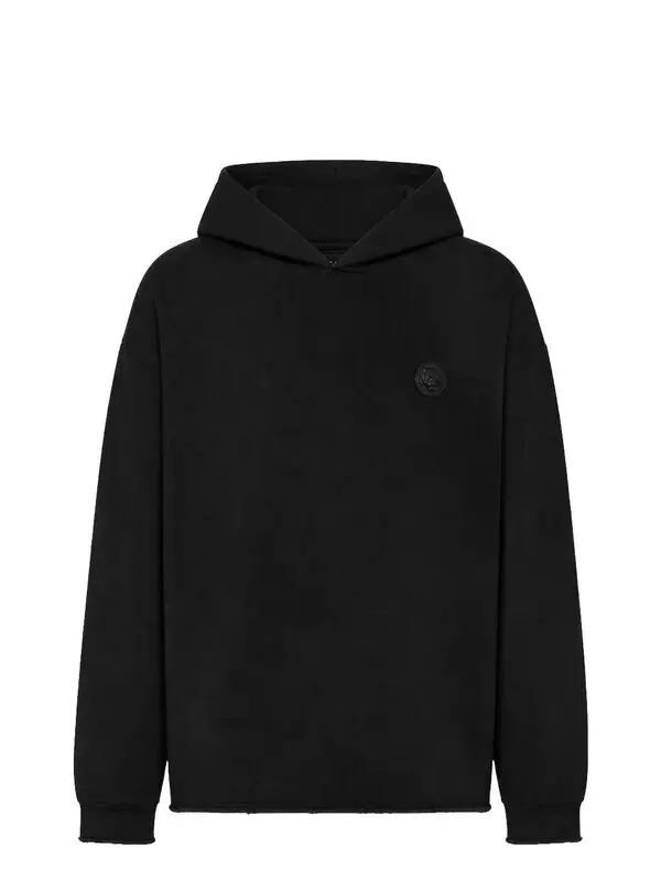 PLEIN SPORT Raw-edge Jersey Hoodie - Black