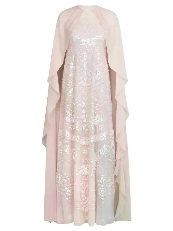 NEEDLE & THREAD Anais Sequin-embellished Cape Gown - Pink