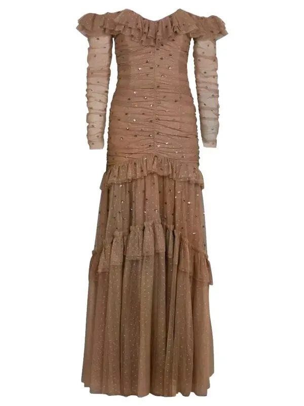 NEEDLE & THREAD Sequin Glimmer Ruffled Gown - Brown