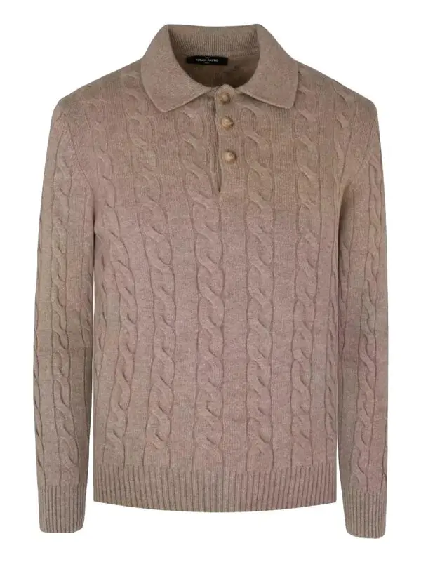 GRAN SASSO Cable-knit Polo-collar Sweater - Neutrals