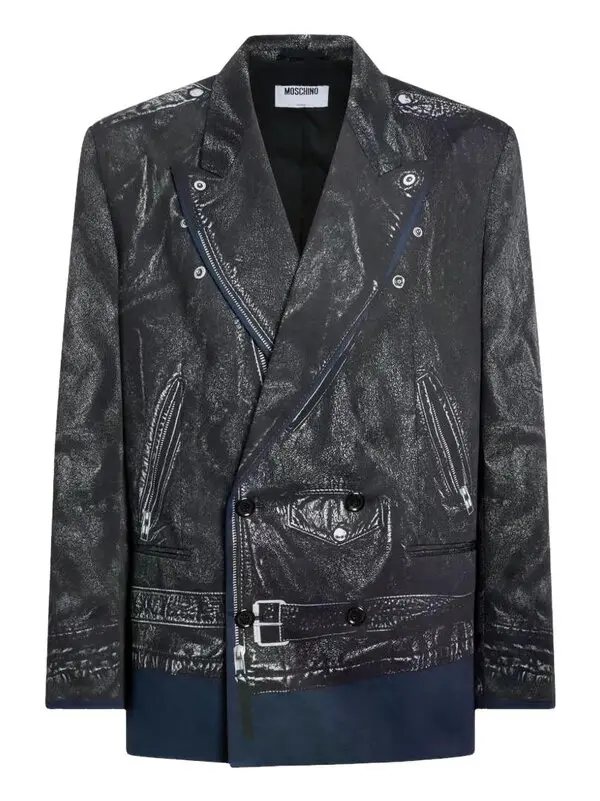 Moschino Printed Double-breasted Cotton Drill Jacket - Black