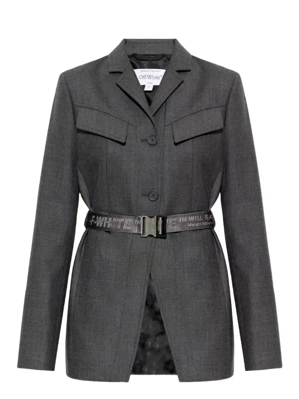 Off-White Belted Wool Blazer - Grey