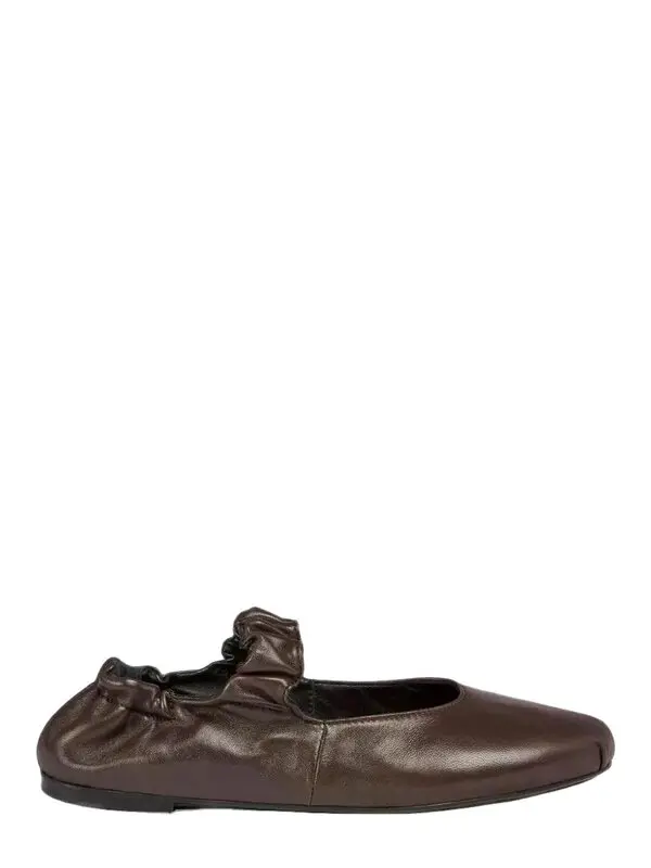 SEMICOUTURE Ivy Ruffled Leather Ballet Flats - Brown