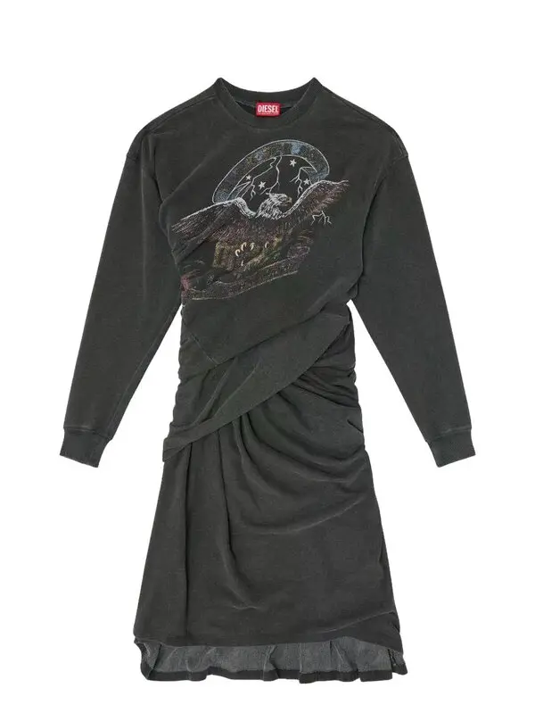 DIESEL® Sweatshirt Dress With Concert Graphics - Black