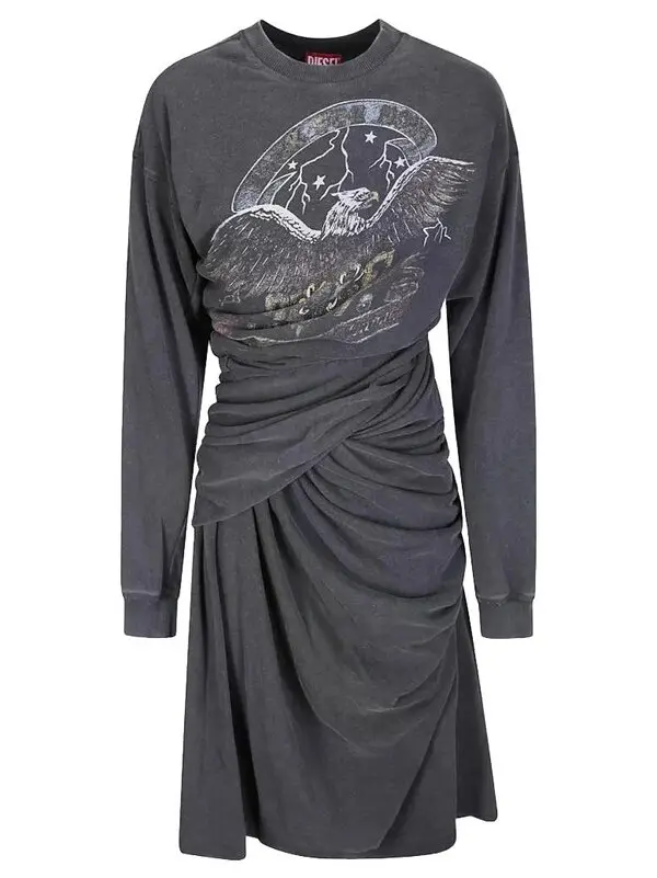 DIESEL® Graphic-print Draped Dress - Grey