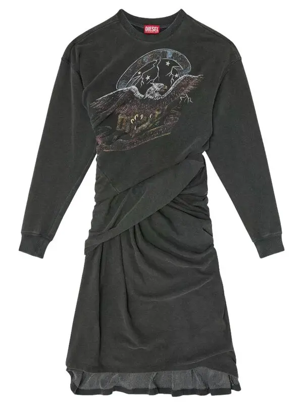 DIESEL® Graphic-print Draped Dress - Grey