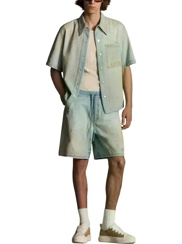 Amiri Crystals Oversized Denim Shirt - Blue