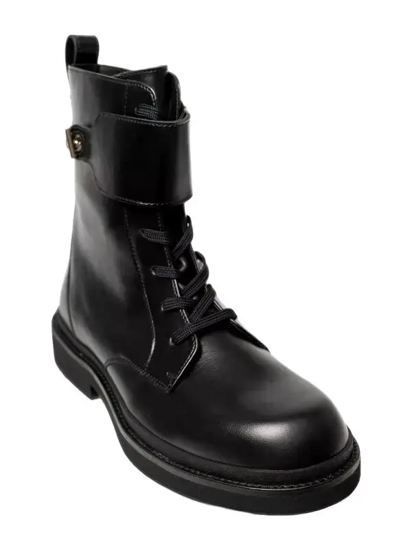 BOSS Lace-up Leather Boots With Gold-tone Hardware - Black
