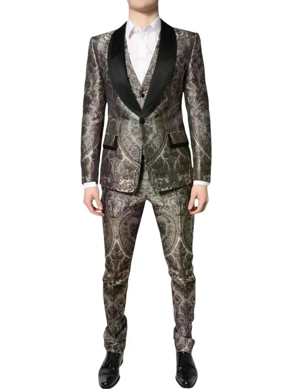 Dolce & Gabbana Baroque-jacquard Three-piece Suit - Grey
