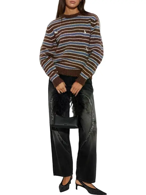 CARNE BOLLENTE Rabbit-embroidered Striped Sweater - Brown