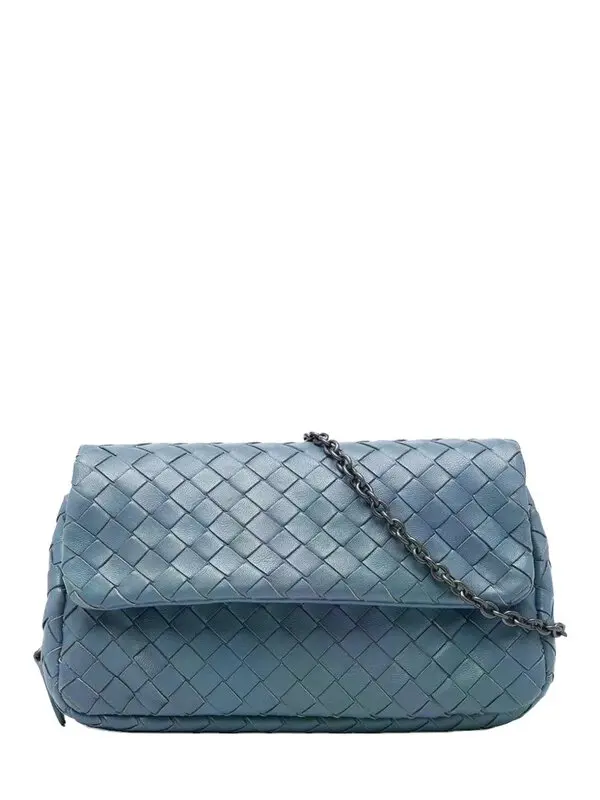 Bottega Veneta 2012-2026 Mini Nappa Intrecciato Expandable Chain Flap Crossbody Bag - Blue