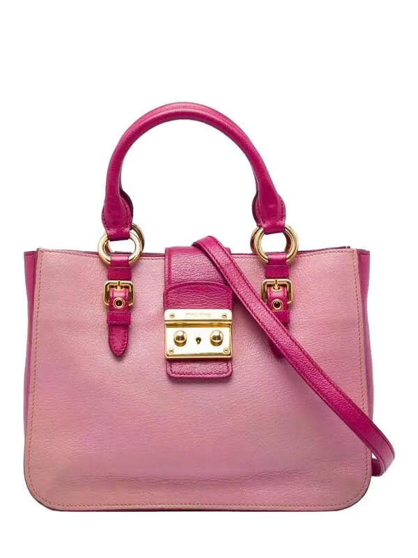 Miu Miu 2010-2026 Bicolor Goatskin Madras Satchel - Pink