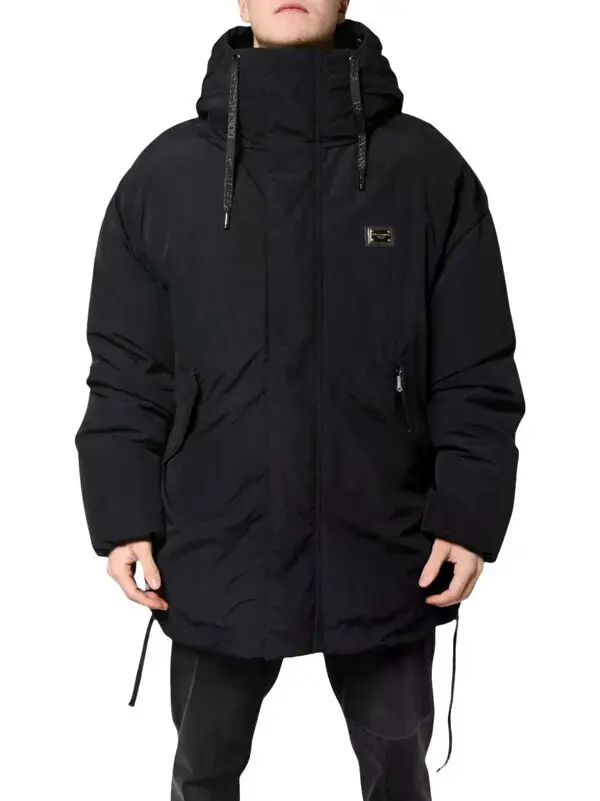 Dolce & Gabbana Logo-plaque Hooded Coat - Black