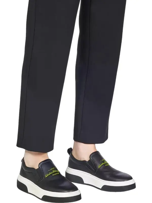 FERRAGAMO Logo-print Leather Sneakers - Black
