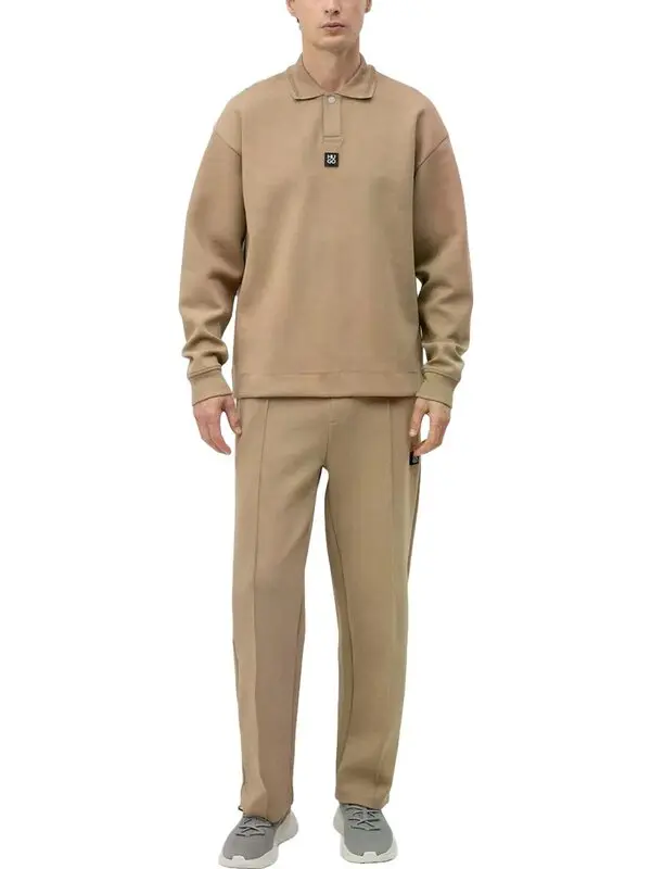Hugo Structured Cotton-blend Sweatshirt With Polo Collar - Neutrals