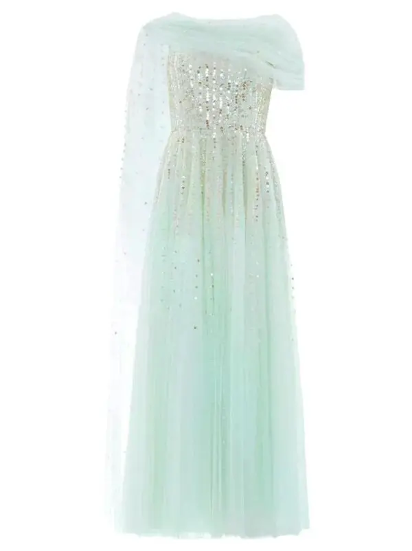 NEEDLE & THREAD Moonlight Sequin-embellished Draped Maxi Dress - Green