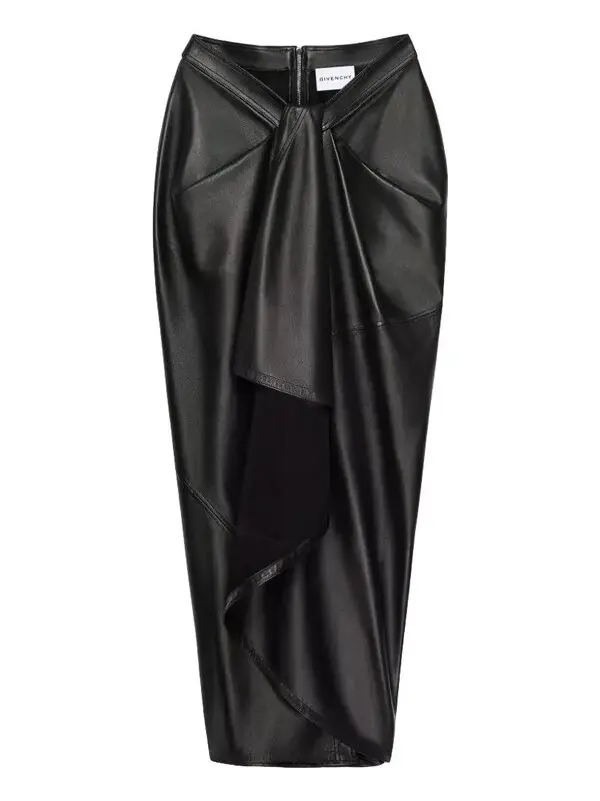 Givenchy Long Wrapped Skirt In Leather - Black