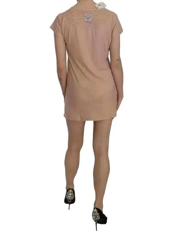 PINK MEMORIES Lace-appliqué Short-sleeve Mini Dress - Pink